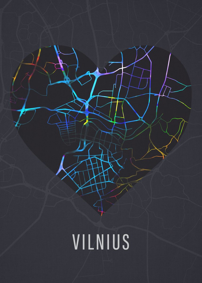 'Vilnius Lithuania City Map' Poster, picture, metal print, paint by Design Turnpike | Displate