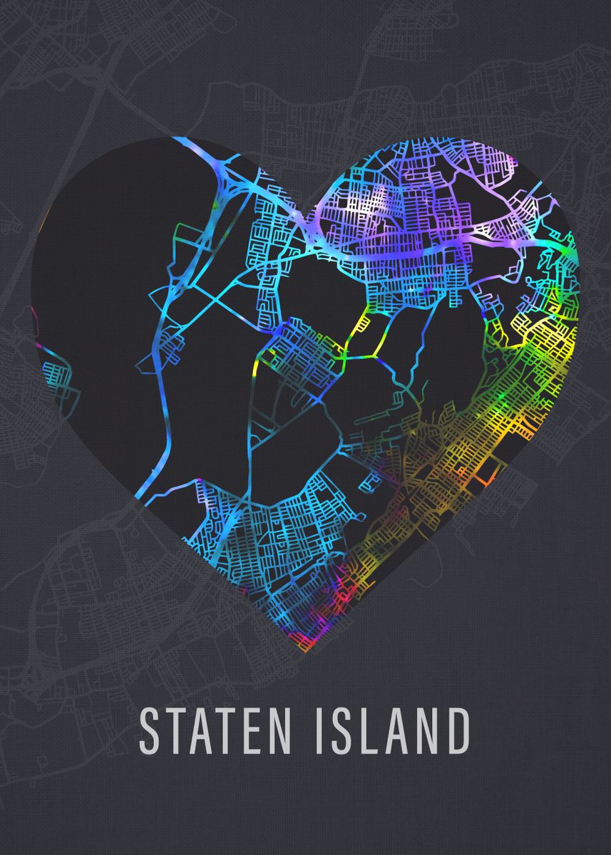 'Staten Island New York Map' Poster, picture, metal print, paint by ...