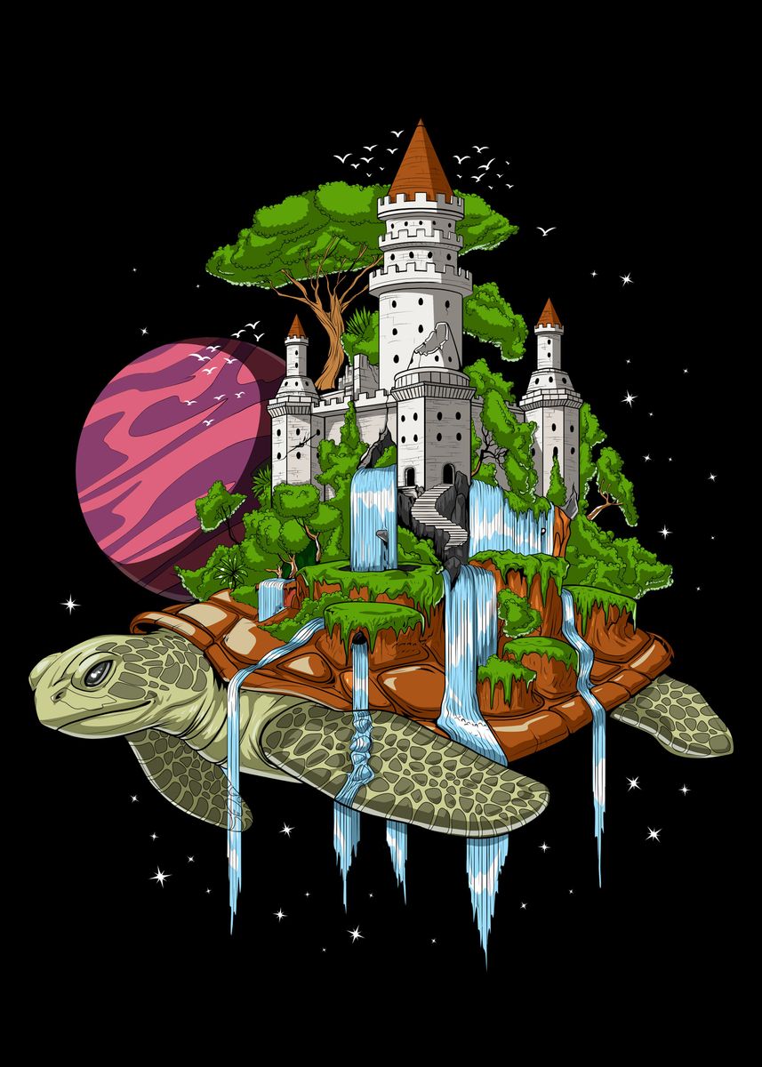 'Cosmic World Turtle ' Poster, picture, metal print, paint by ...
