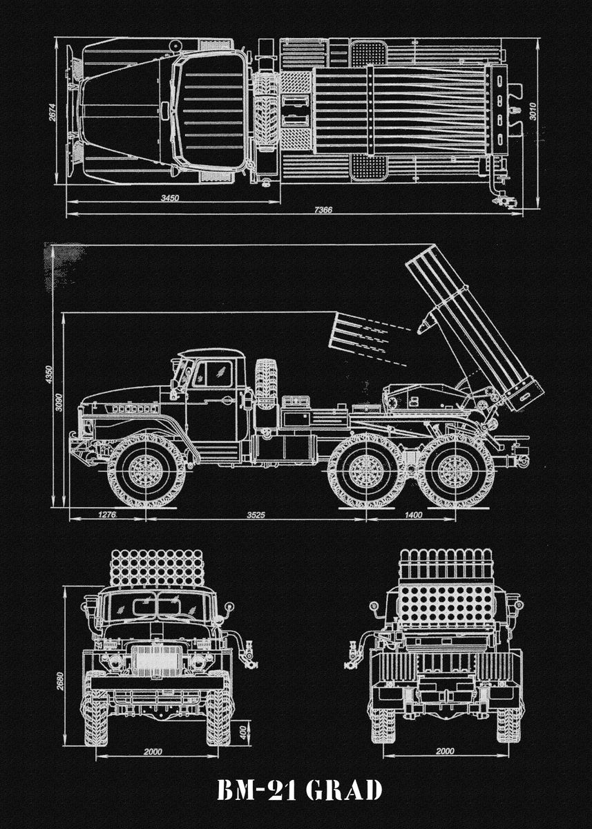 'BM 21 GRAD' Poster, picture, metal print, paint by Blueprint Expert ...