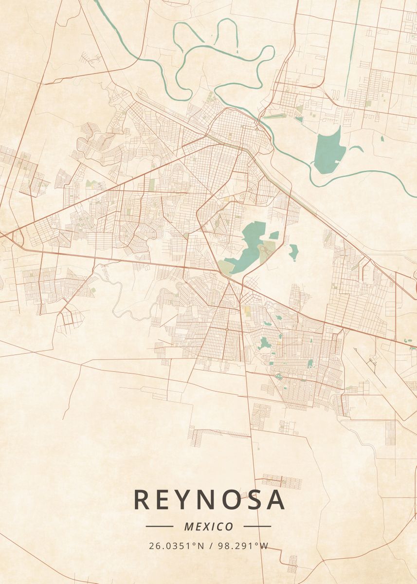 'Reynosa Mexico' Poster, picture, metal print, paint by Designer Map ...