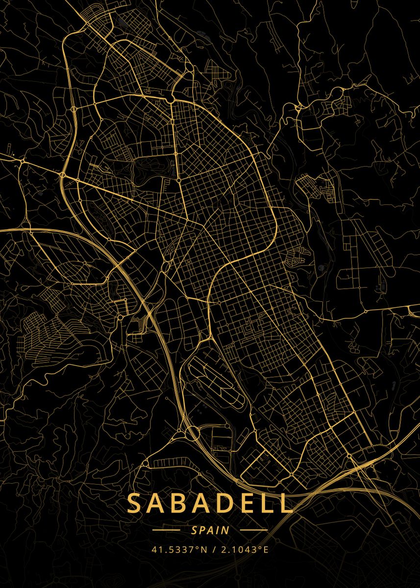 'Sabadell Spain' Poster, picture, metal print, paint by Designer Map ...