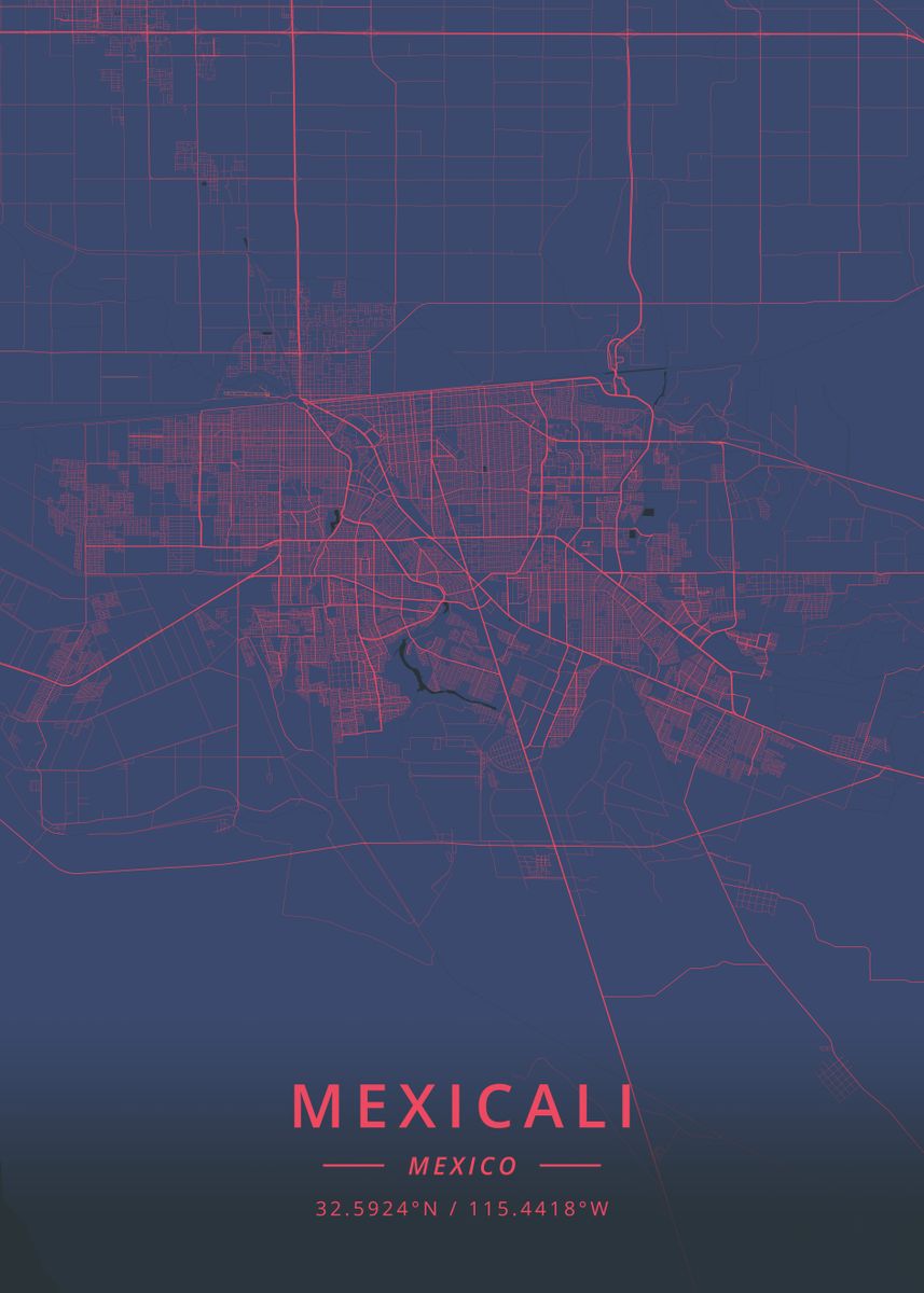'Mexicali Mexico' Poster, picture, metal print, paint by Designer Map ...