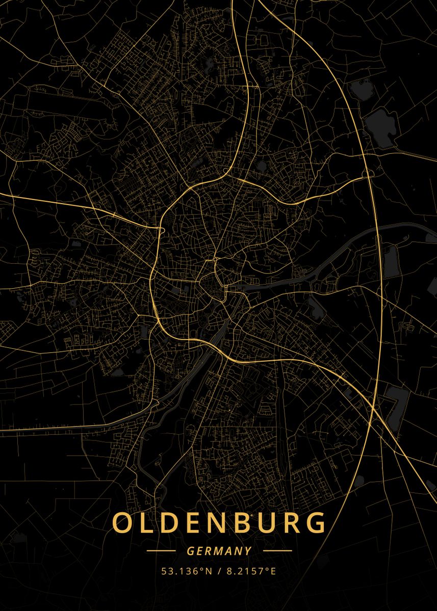 'Oldenburg Germany' Poster, picture, metal print, paint by Designer Map ...