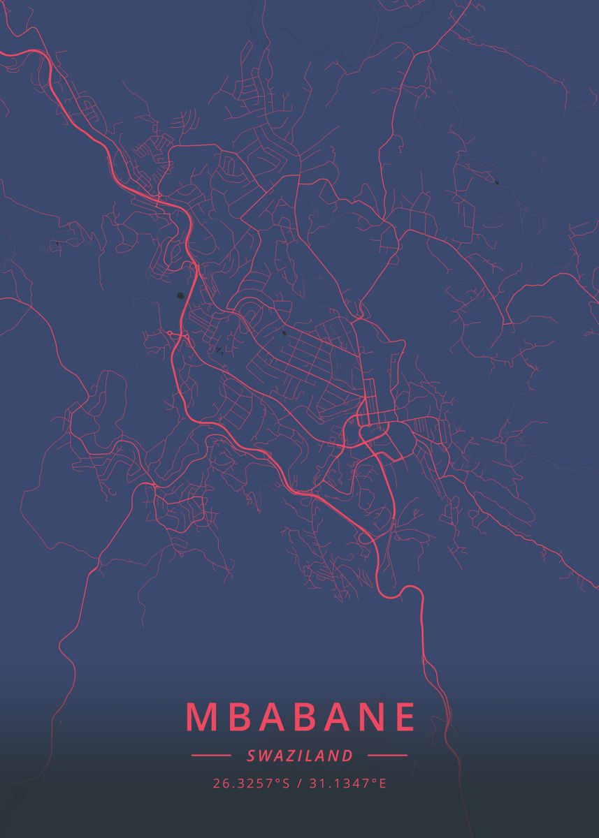 'Mbabane Swaziland' Poster, picture, metal print, paint by Designer Map ...