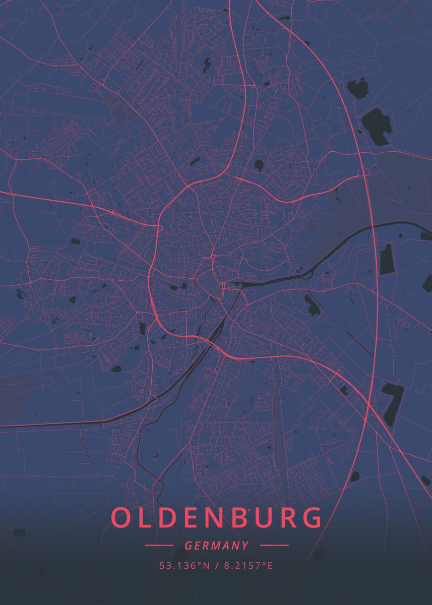 'Oldenburg Germany' Poster, picture, metal print, paint by Designer Map ...
