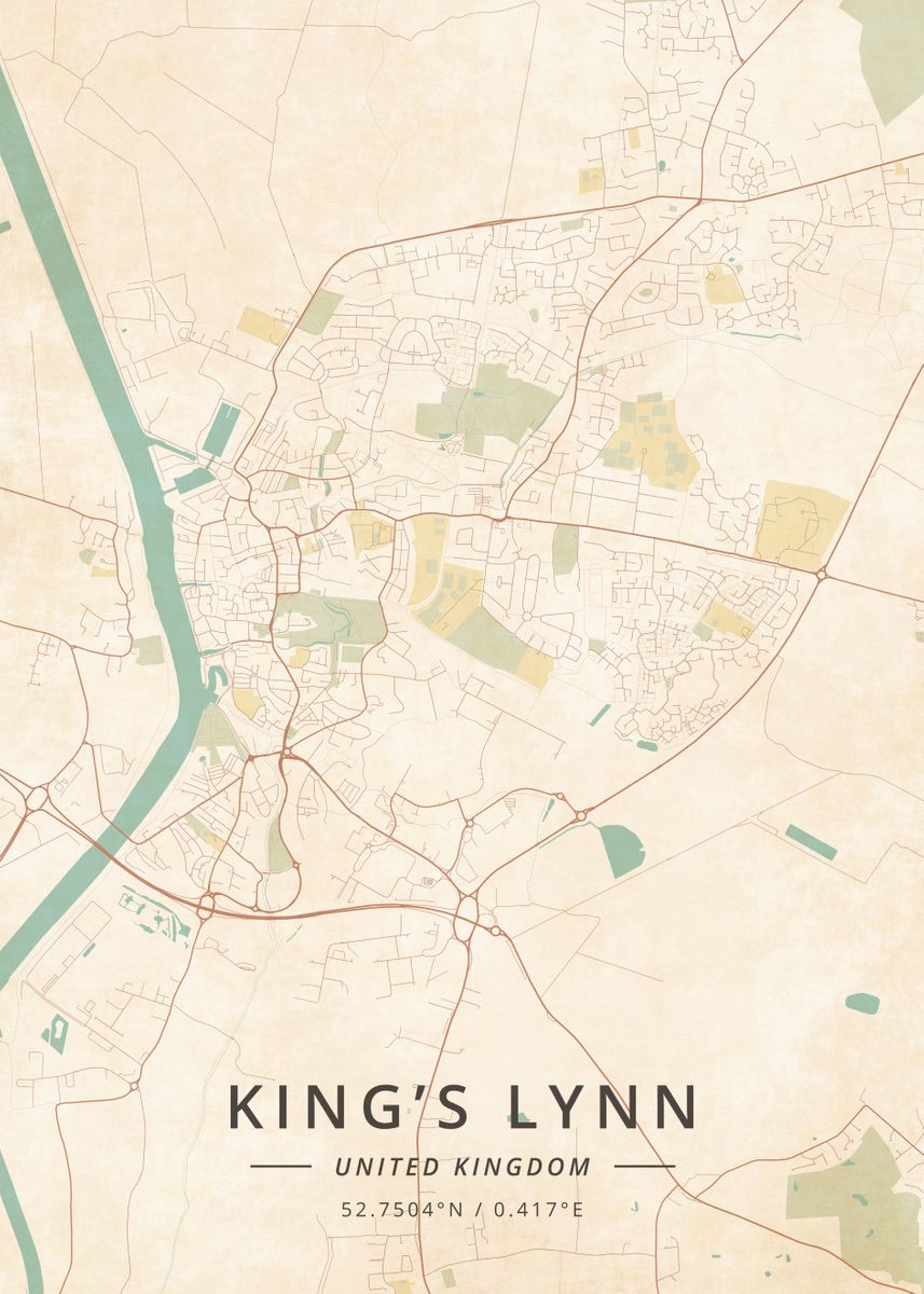 'Kings Lynn UK' Poster, picture, metal print, paint by Designer Map Art ...