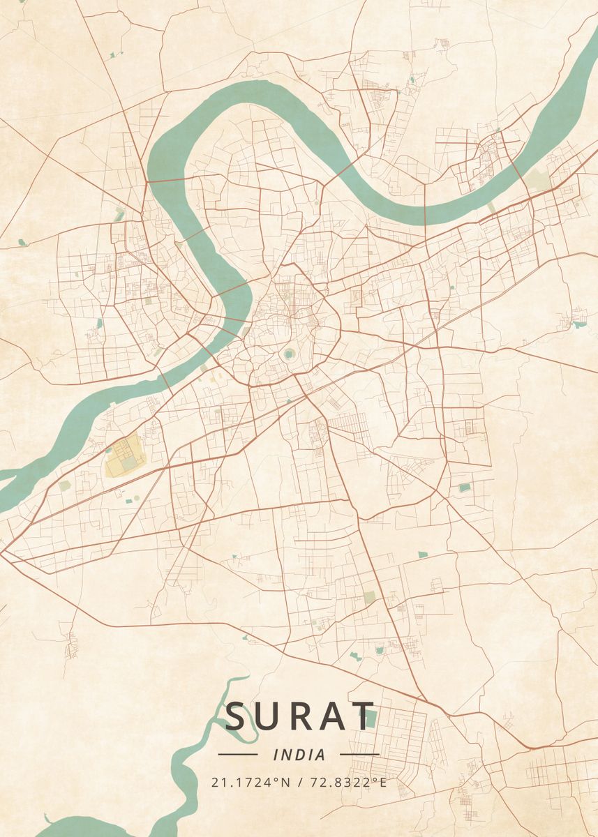 'Surat India' Poster, picture, metal print, paint by Designer Map Art ...