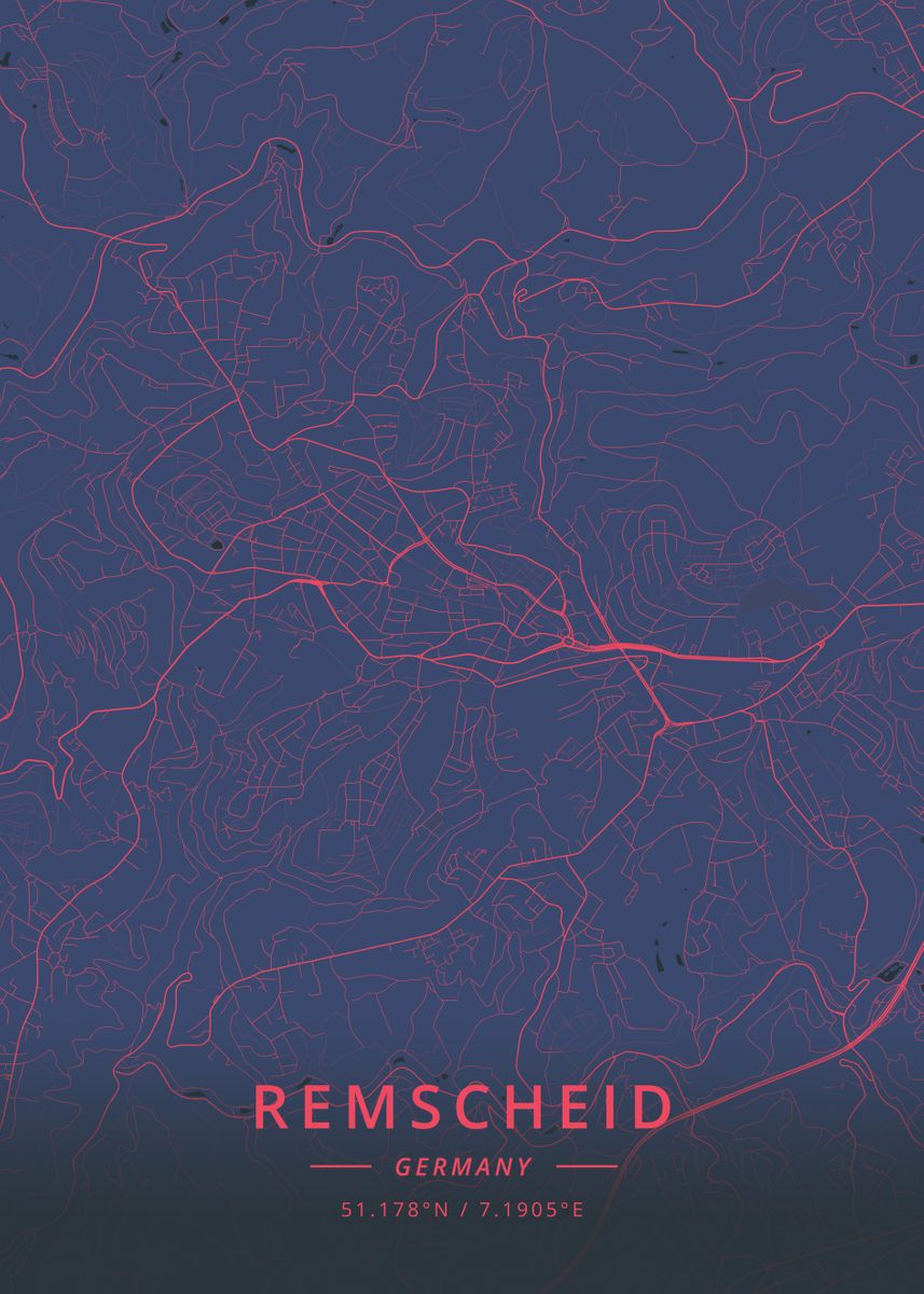 'Remscheid Germany' Poster, picture, metal print, paint by Designer Map ...