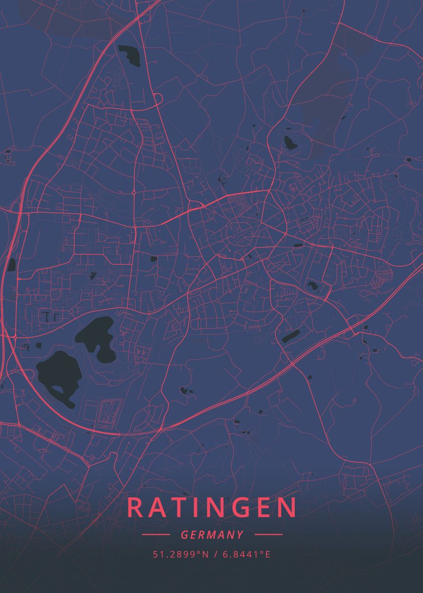 'Ratingen Germany' Poster, picture, metal print, paint by Designer Map ...