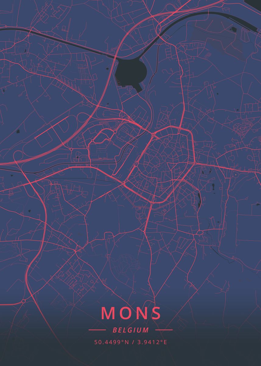 'Mons Belgium' Poster, picture, metal print, paint by Designer Map Art ...