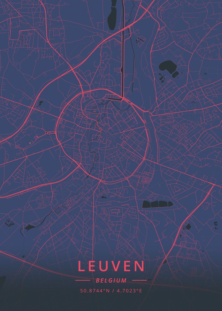 'Leuven Belgium' Poster, picture, metal print, paint by Designer Map ...