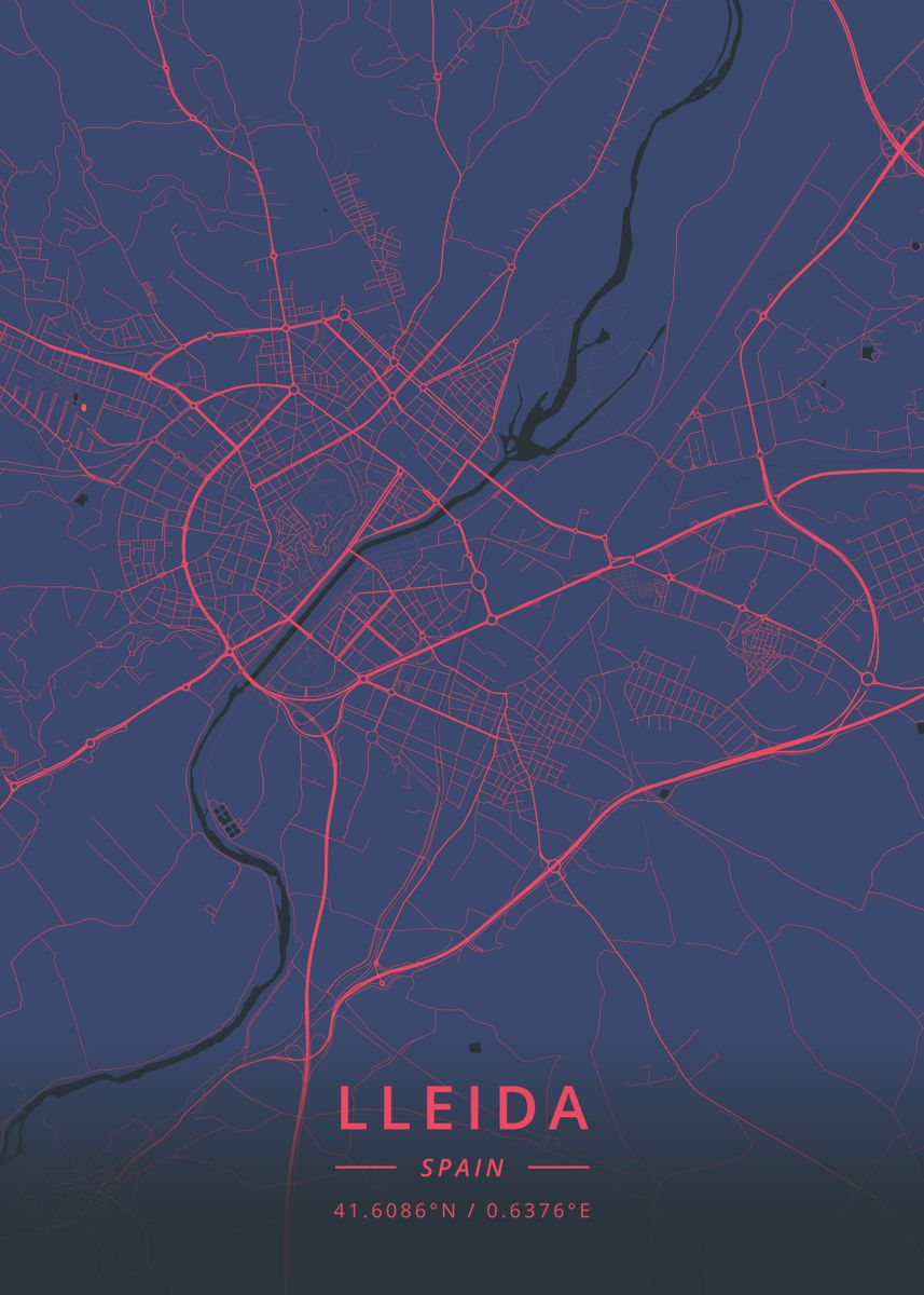 'Lleida Spain' Poster, picture, metal print, paint by Designer Map Art ...