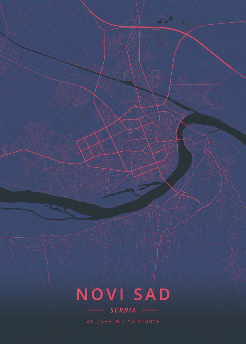 'Novi Sad Serbia' Poster, picture, metal print, paint by Designer Map ...