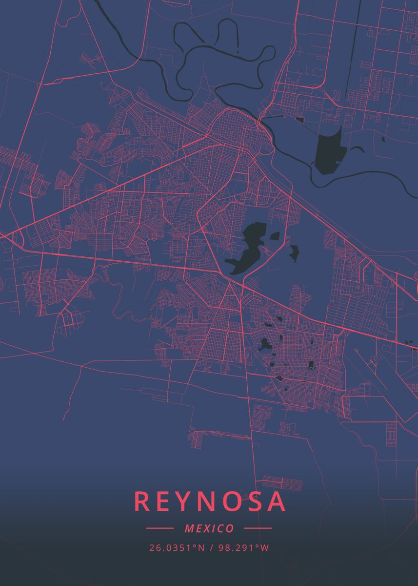 'Reynosa Mexico' Poster, picture, metal print, paint by Designer Map ...