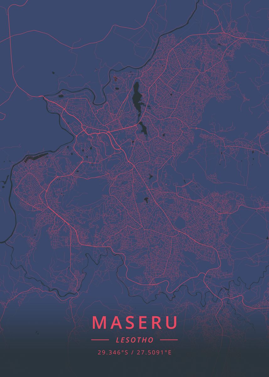 'Maseru Lesotho' Poster, picture, metal print, paint by Designer Map ...