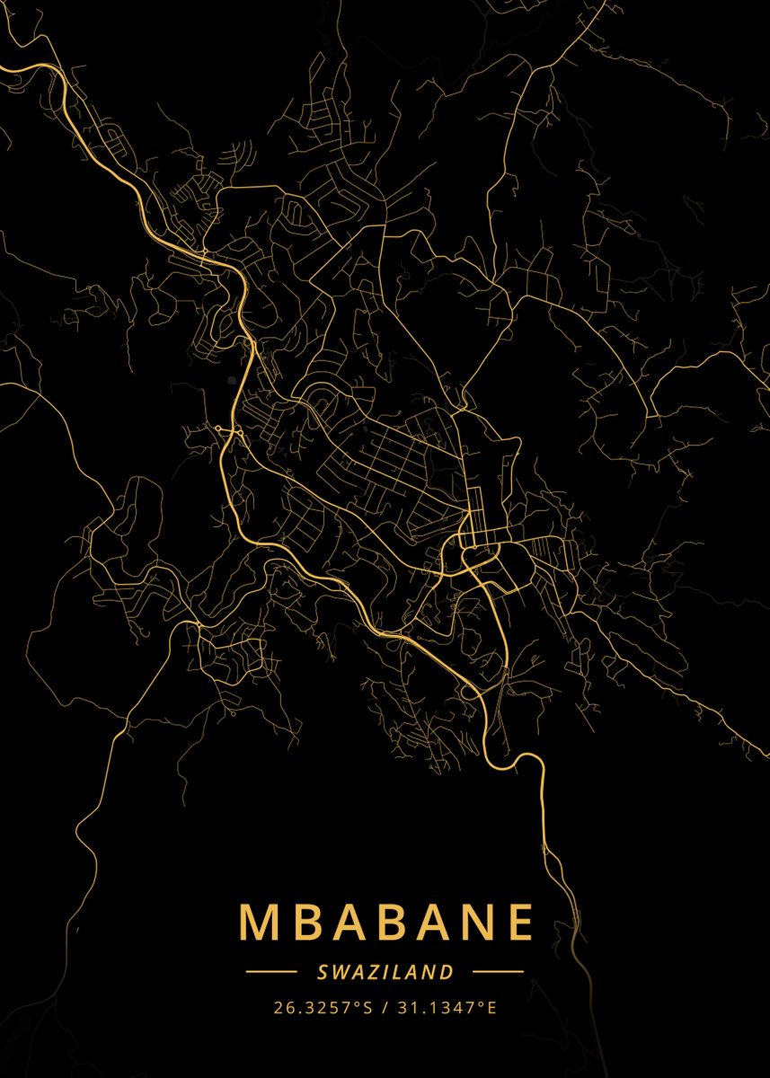 'Mbabane Swaziland' Poster, picture, metal print, paint by Designer Map ...