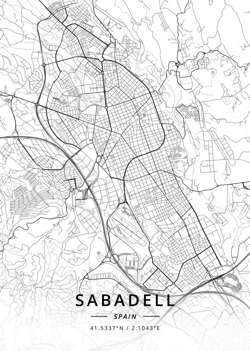 'Sabadell Spain' Poster, picture, metal print, paint by Designer Map ...