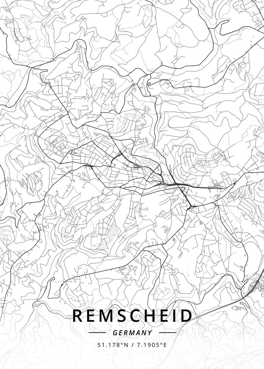 'Remscheid Germany' Poster, picture, metal print, paint by Designer Map ...