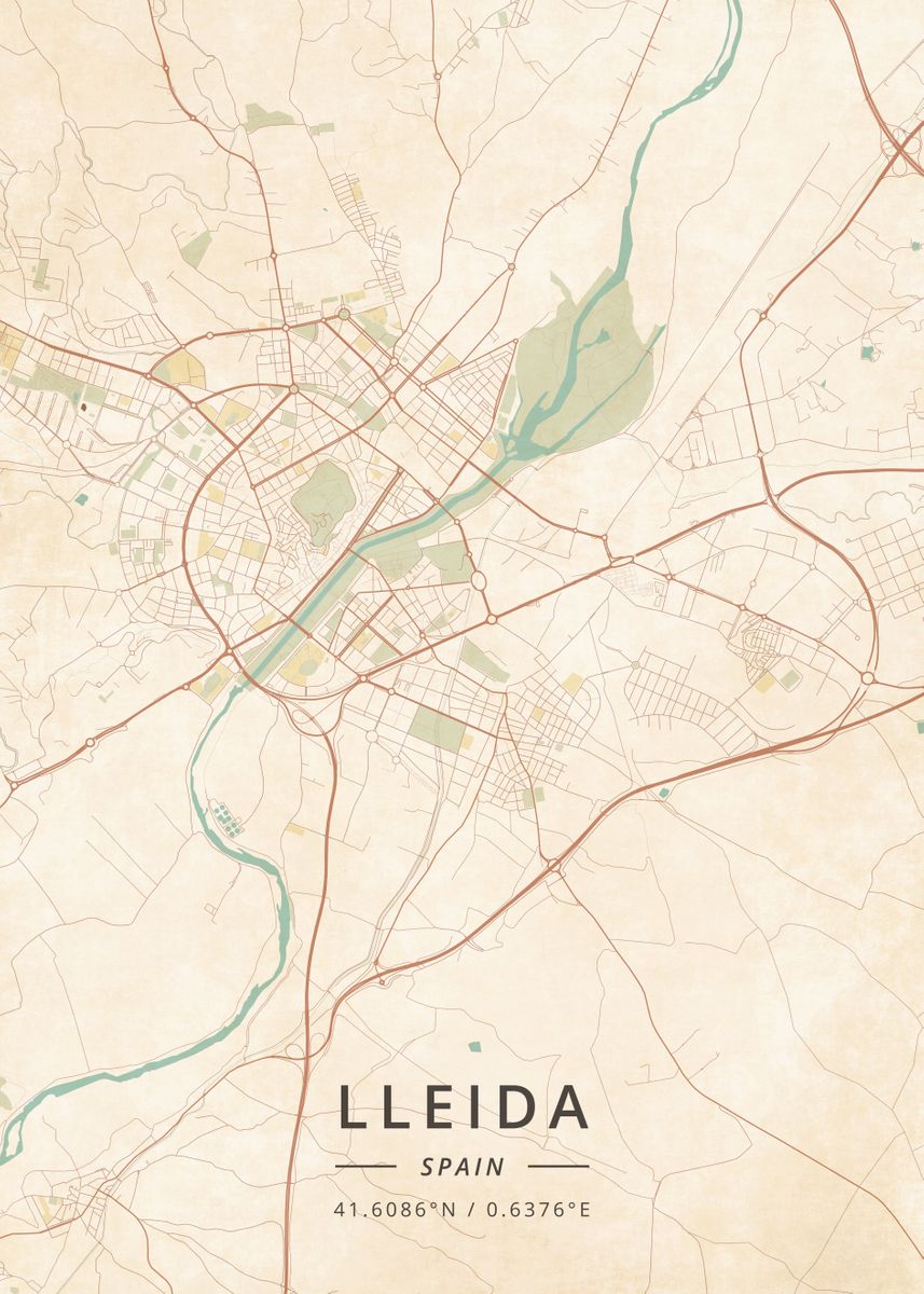 'Lleida Spain' Poster, picture, metal print, paint by Designer Map Art ...