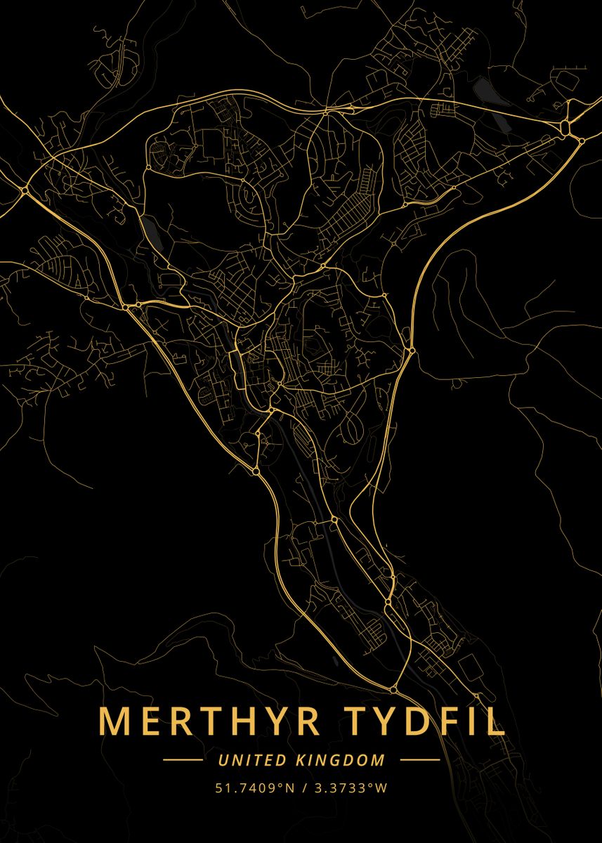'Merthyr Tydfil UK' Poster, picture, metal print, paint by Designer Map ...