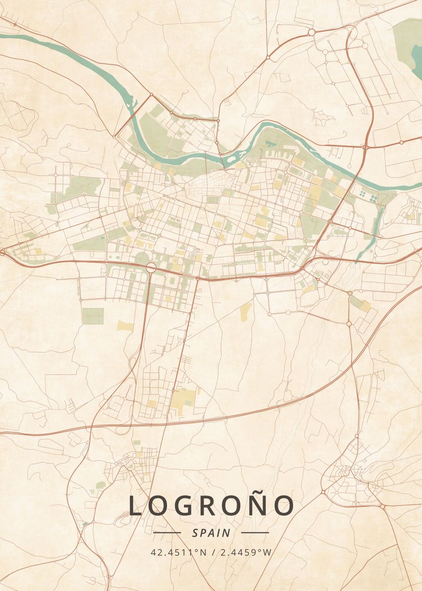 'Logrono Spain' Poster, picture, metal print, paint by Designer Map Art ...