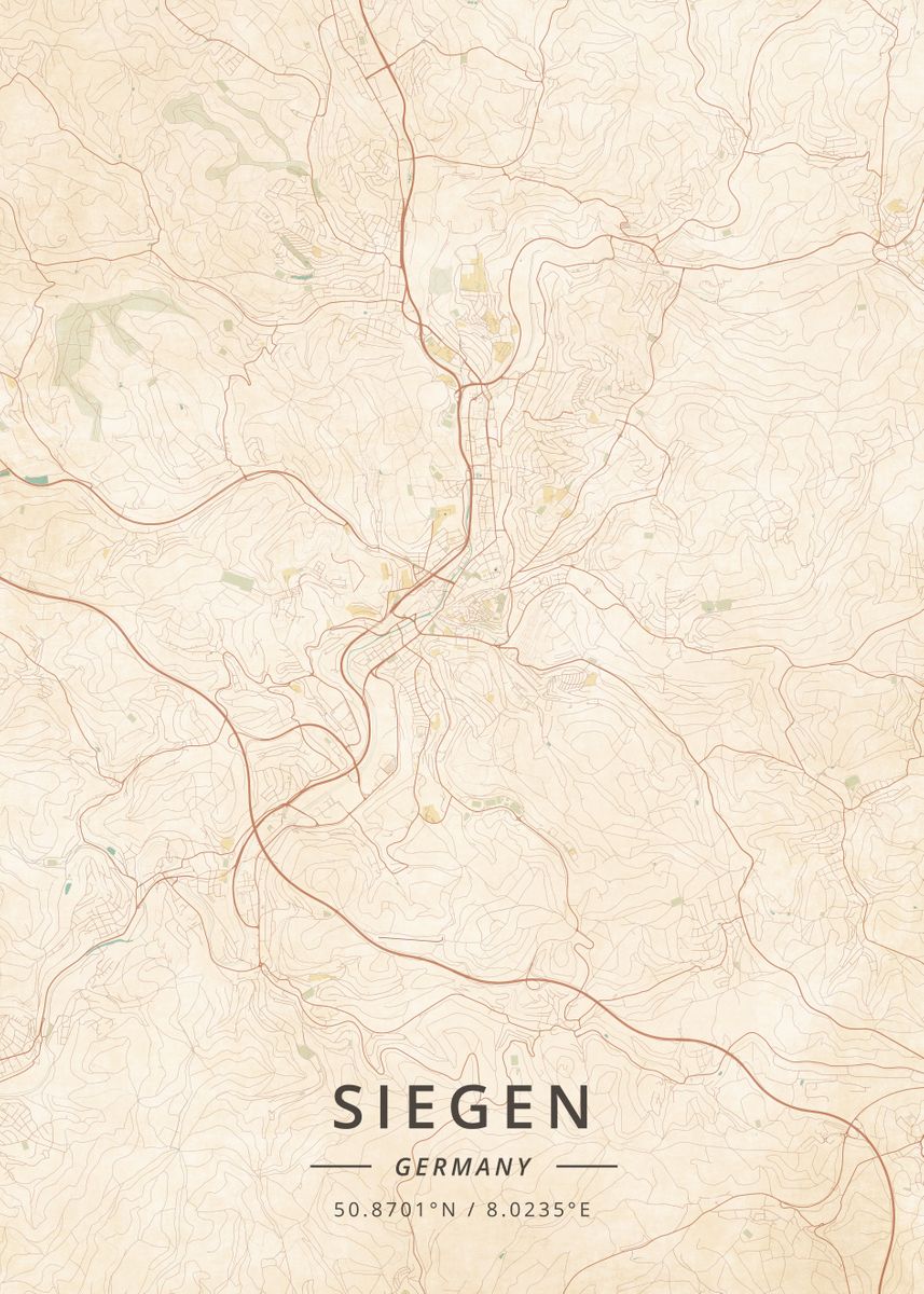 'Siegen Germany' Poster, picture, metal print, paint by Designer Map ...