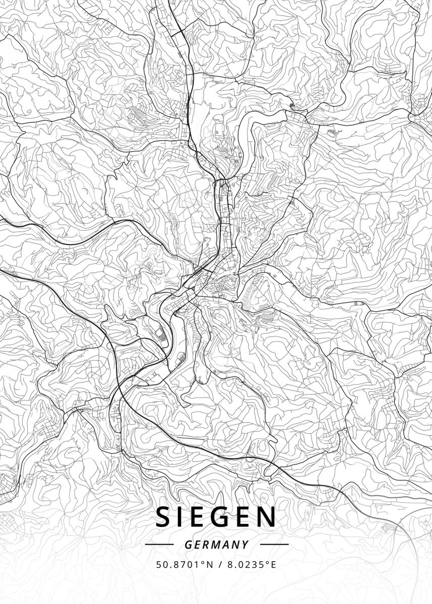 'Siegen Germany' Poster, picture, metal print, paint by Designer Map ...