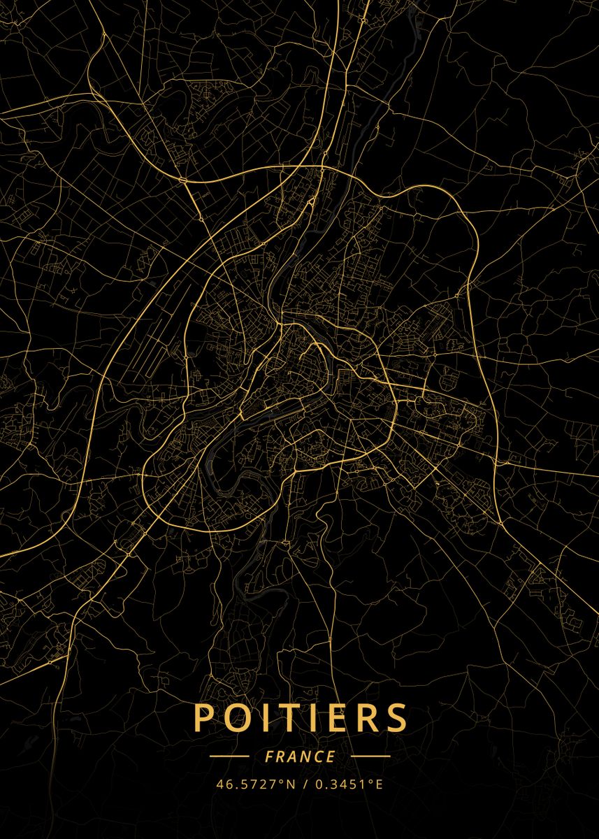 'Poitiers France' Poster, picture, metal print, paint by Designer Map ...