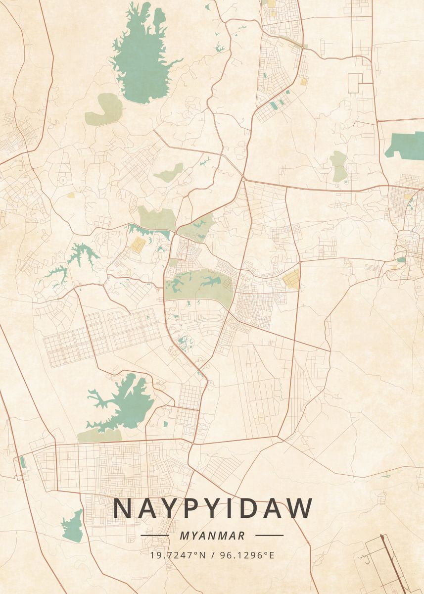 'Naypyidaw Myanmar' Poster, picture, metal print, paint by Designer Map ...