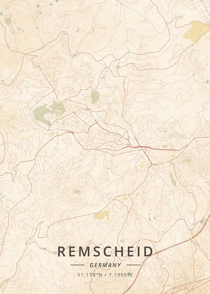 'Remscheid Germany' Poster, picture, metal print, paint by Designer Map ...