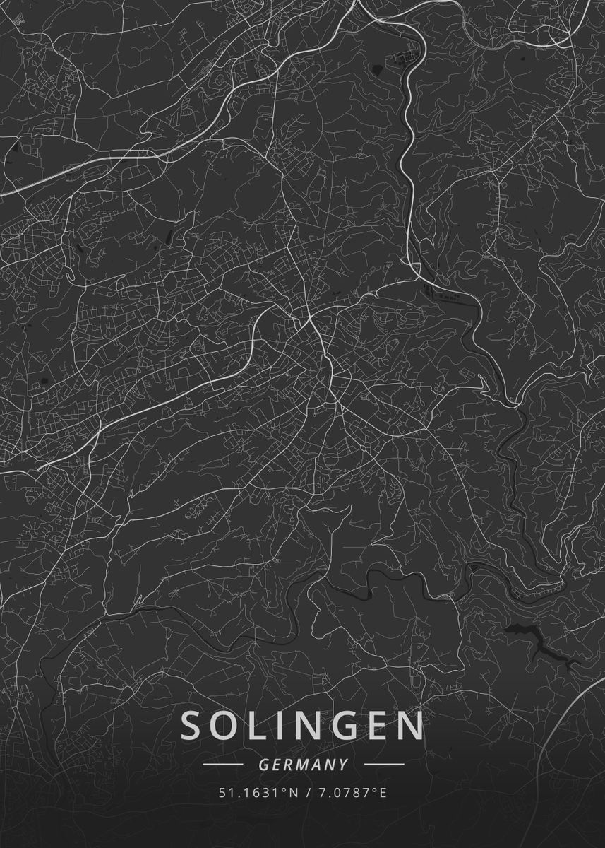 'Solingen Germany' Poster, picture, metal print, paint by Designer Map ...