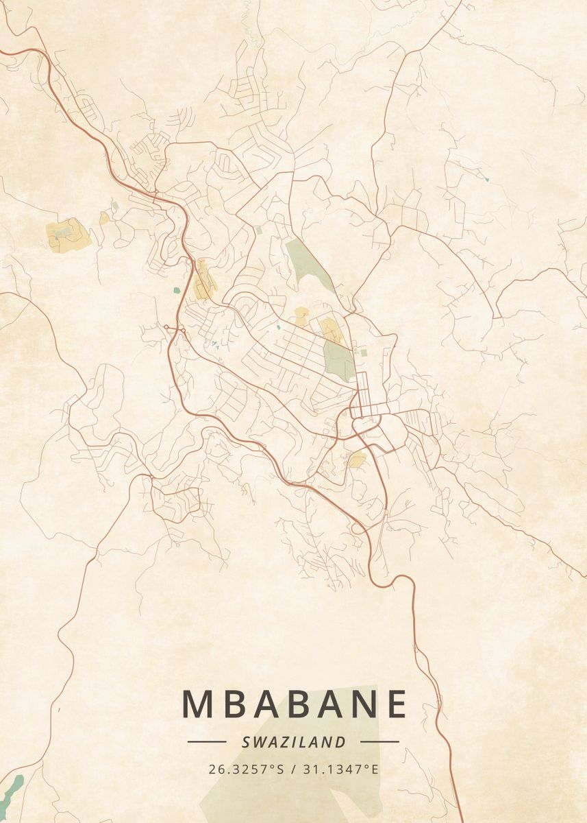 'Mbabane Swaziland' Poster, picture, metal print, paint by Designer Map ...