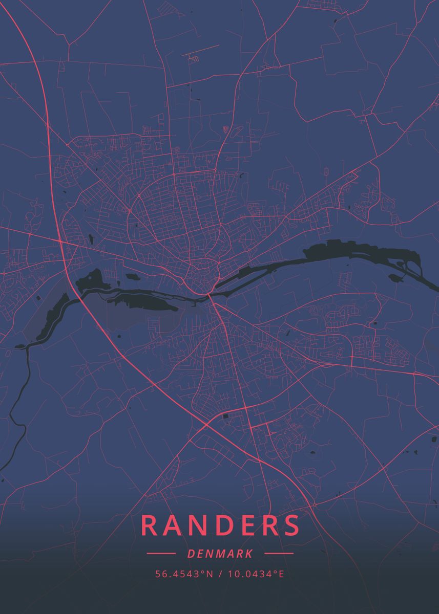 'Randers Denmark' Poster, picture, metal print, paint by Designer Map ...
