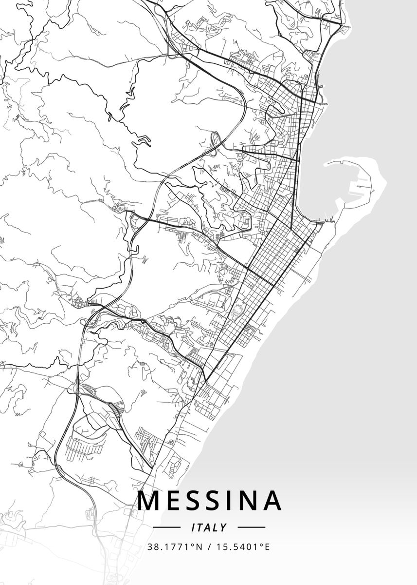 'Messina Italy' Poster, picture, metal print, paint by Designer Map Art ...