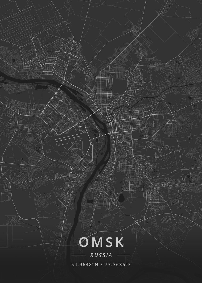 'Omsk Russia' Poster, picture, metal print, paint by Designer Map Art ...