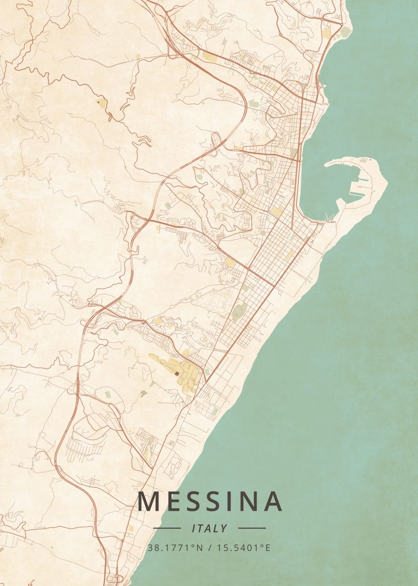 'Messina Italy' Poster, picture, metal print, paint by Designer Map Art ...