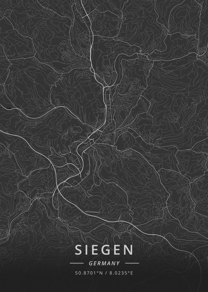 'Siegen Germany' Poster, picture, metal print, paint by Designer Map ...