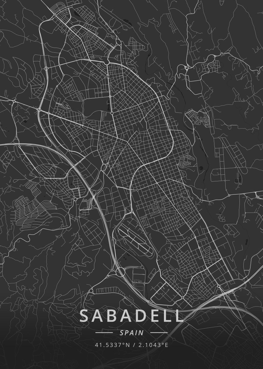 'Sabadell Spain' Poster, picture, metal print, paint by Designer Map ...