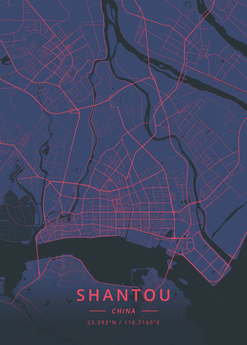 'Shantou China' Poster, picture, metal print, paint by Designer Map Art ...