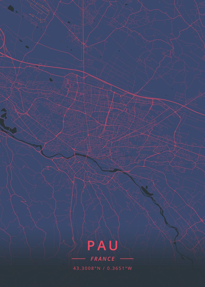 'Pau France' Poster by Designer Map Art | Displate