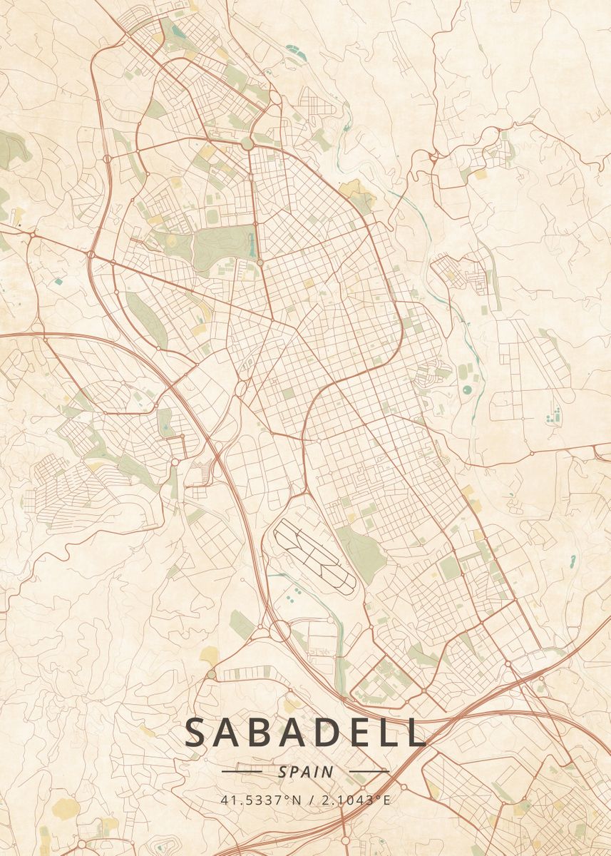 'Sabadell Spain' Poster, picture, metal print, paint by Designer Map ...