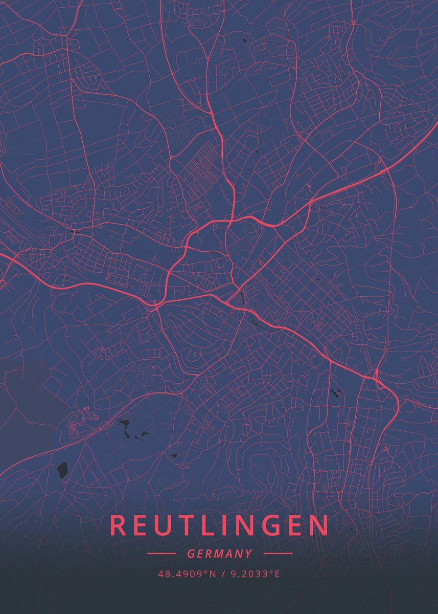 'Reutlingen Germany' Poster by Designer Map Art | Displate