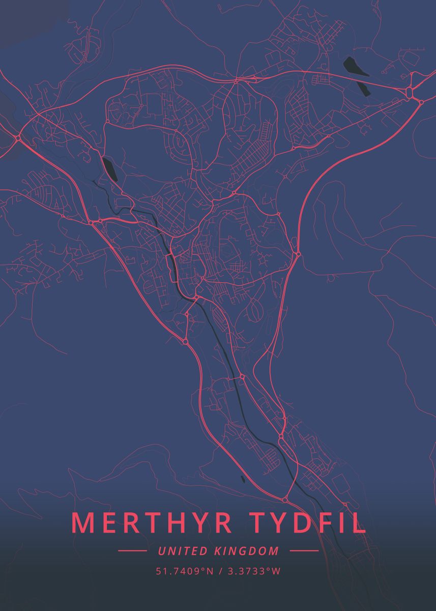 'Merthyr Tydfil UK' Poster by Designer Map Art | Displate