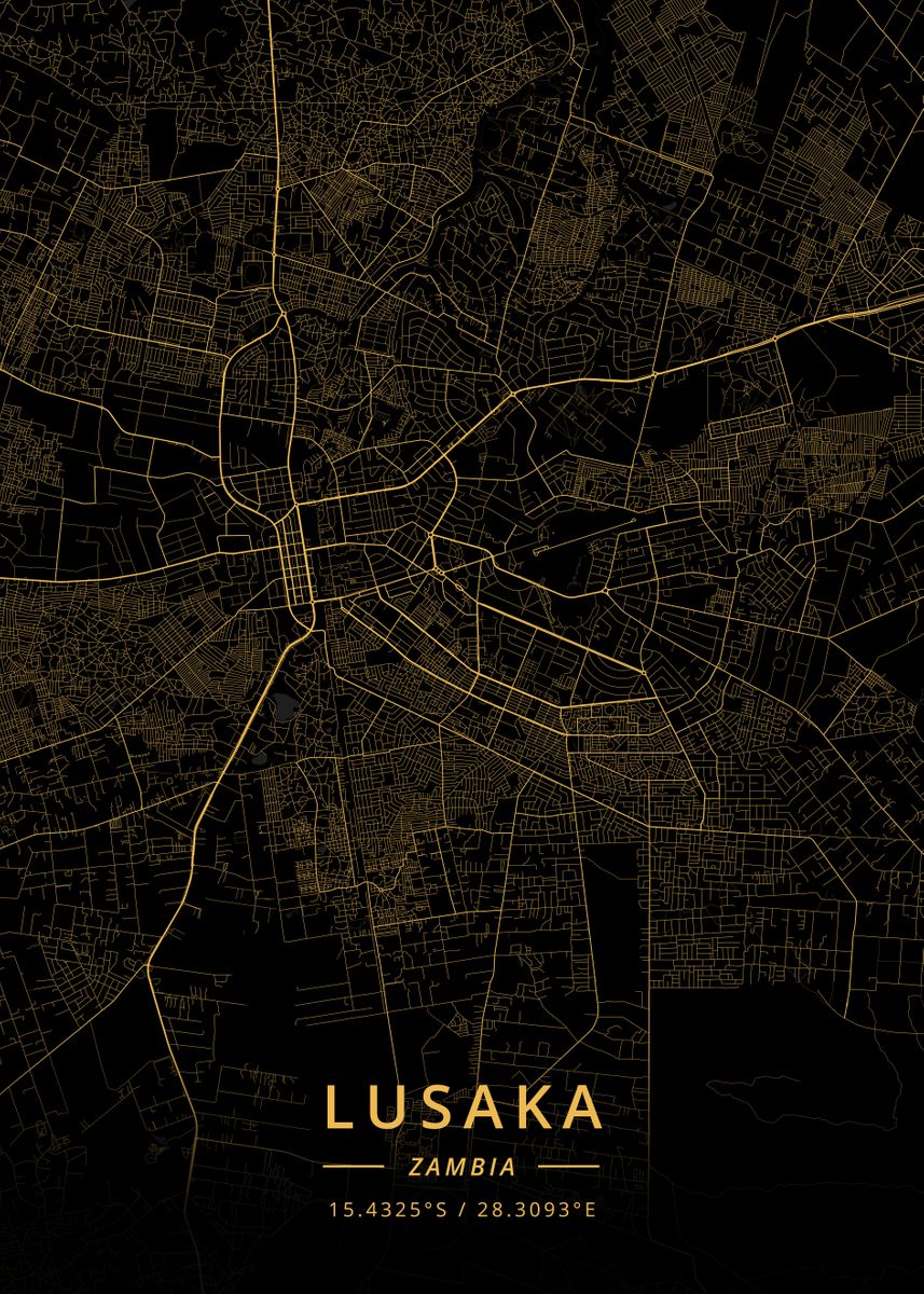 'Lusaka Zambia' Poster, picture, metal print, paint by Designer Map Art ...