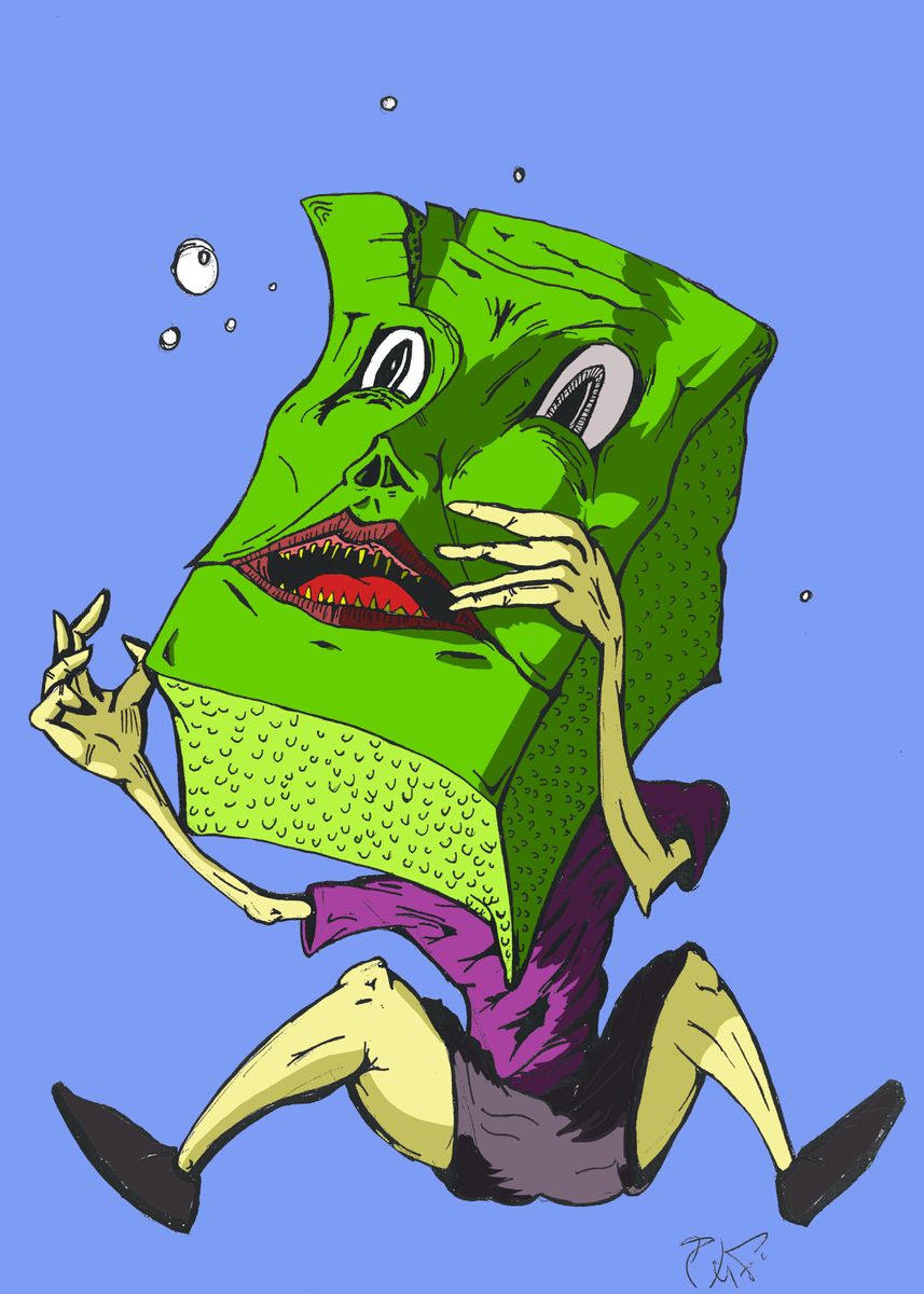 'Sponge head' Poster, picture, metal print, paint by CHUH | Displate