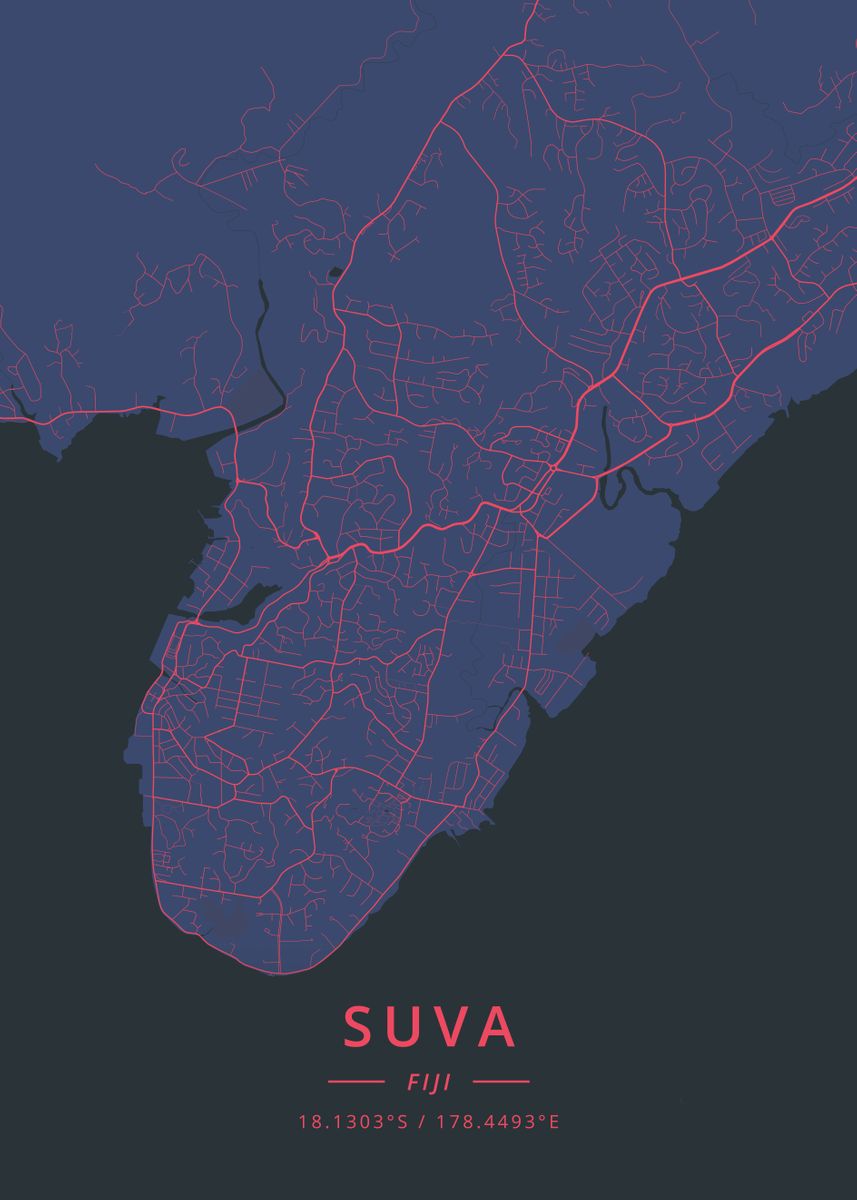 'Suva Fiji' Poster, picture, metal print, paint by Designer Map Art ...