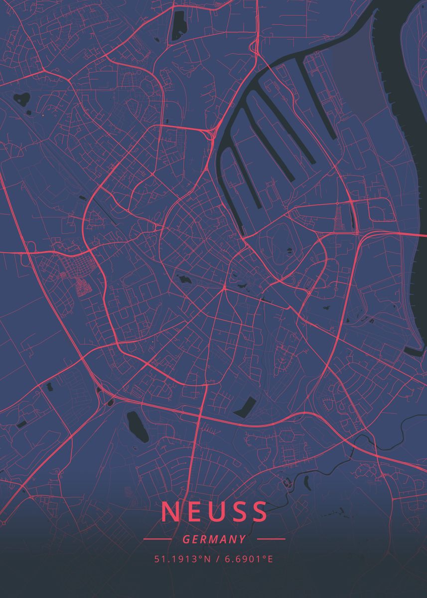 'Neuss Germany' Poster, picture, metal print, paint by Designer Map Art ...