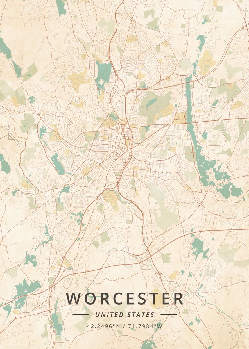 'Worcester United States' Poster, picture, metal print, paint by ...