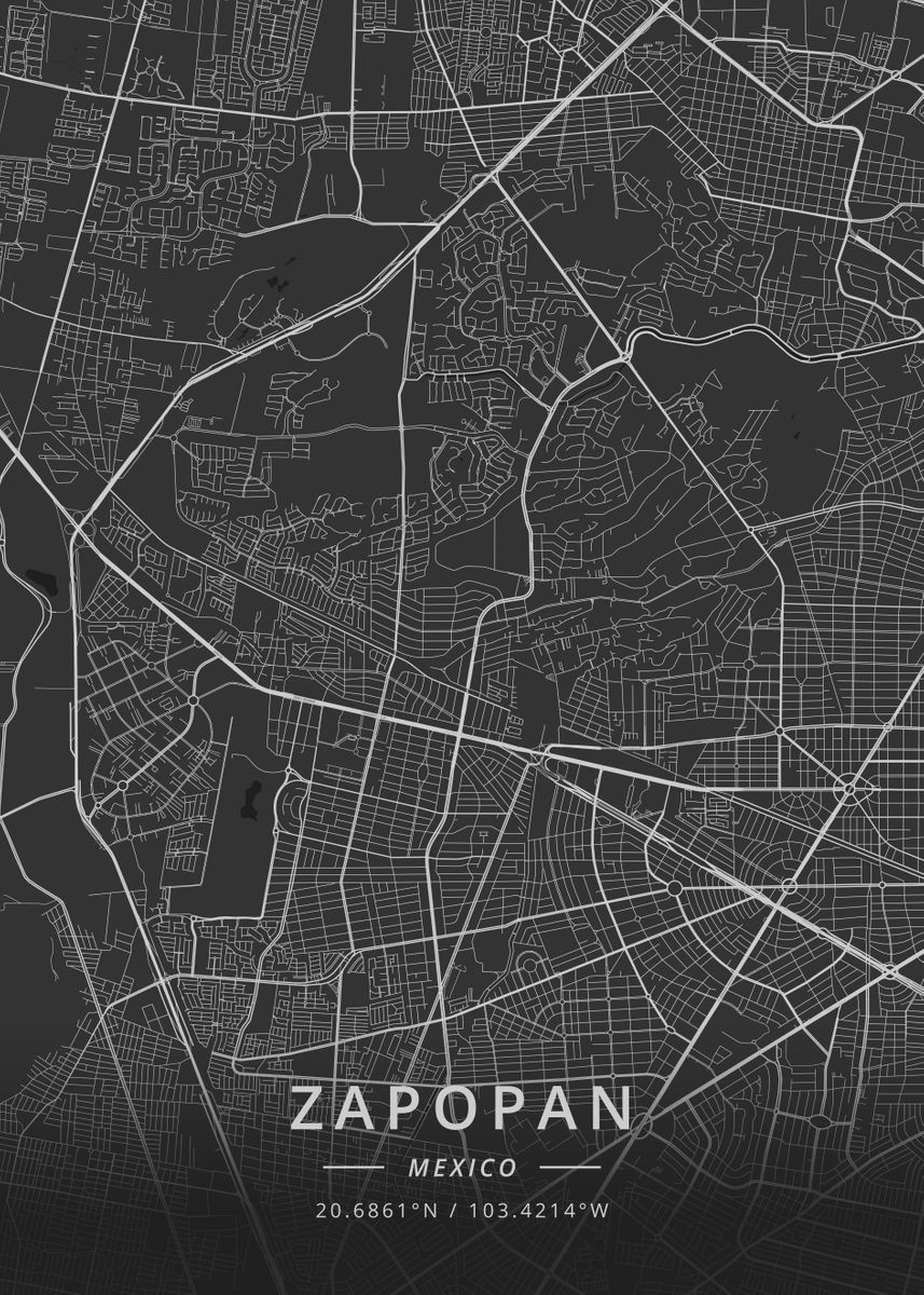 'Zapopan Mexico' Poster, picture, metal print, paint by Designer Map ...